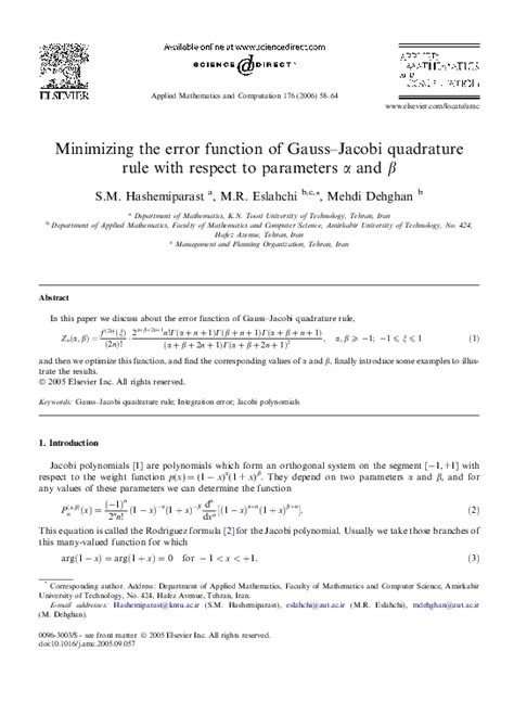 Pdf Minimizing The Error Function Of Gaussjacobi Quadrature Rule
