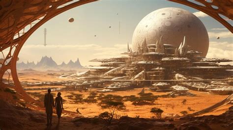 Ciudad Futurista En Un Desierto Con Una Esfera Gigante En El Medio