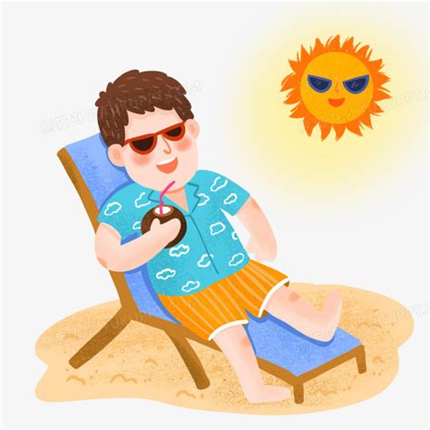 手绘卡通男士晒日光浴插画免抠元素png图片素材下载插画png熊猫办公