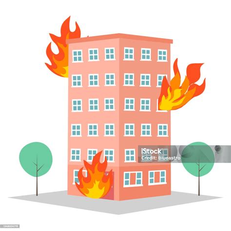도시 건물의 화재 불타는 타워 흰색 배경에 아파트의 창문에 오렌지 불꽃 건물 화재 플랫 디자인 벡터 일러스트 건물 외관에 대한