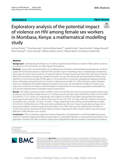 Pdf Exploratory Analysis Of The Potential Impact Of Violence On Hiv