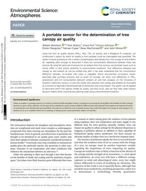 Pdf A Portable Sensor For The Determination Of Tree Canopy Air Quality
