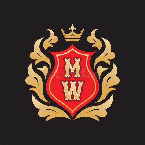 单字格mw字母概念徽标模板设计 纹章的奢华标志 红盾金叶冠 向量例证 插画 包括有 花卉 象征 192722284