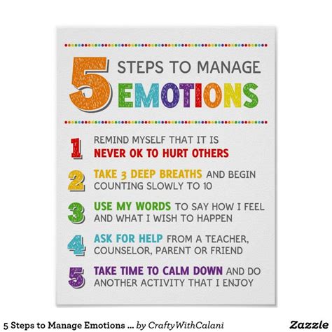 5 Steps To Manage Emotions Classroom Behavior Post Poster Zazzle