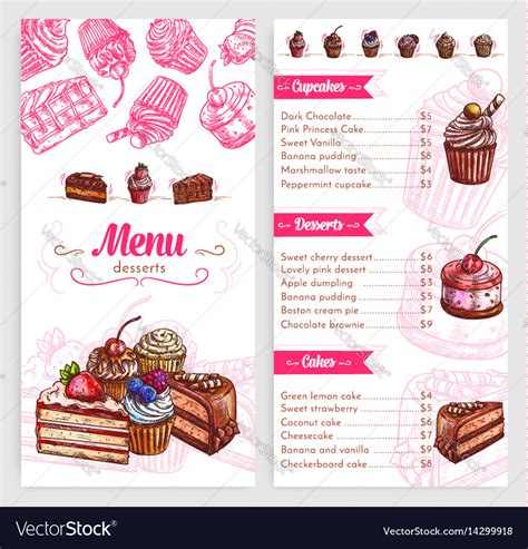Pastry Menu With Dessert Cakes And Pies Royalty Free Vector