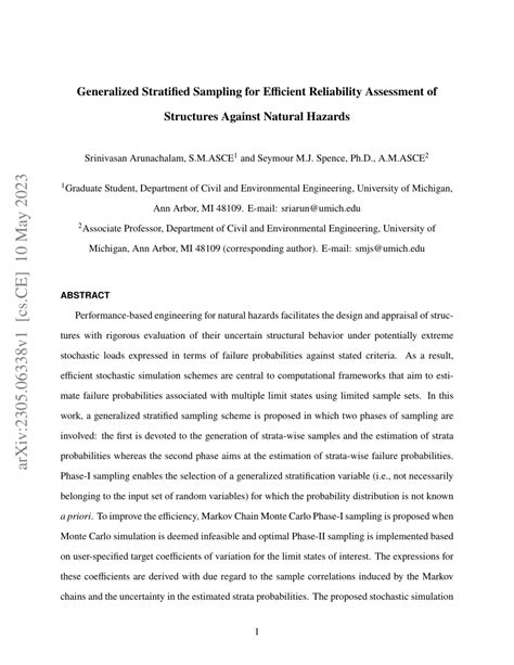 Pdf Generalized Stratified Sampling For Efficient Reliability Assessment Of Structures Against