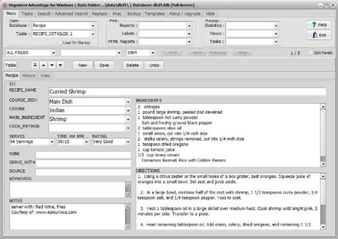 Free Recipe Organizer Database Template For Organizer Advantage