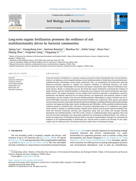 Pdf Long Term Organic Fertilization Promotes The Resilience Of Soil
