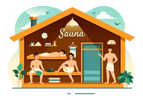 Sauna And Steam Room Illustration With People Relax Washing Their