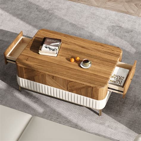 Wood Mid Century Modern Coffee Table Rectangle Walnut Table With