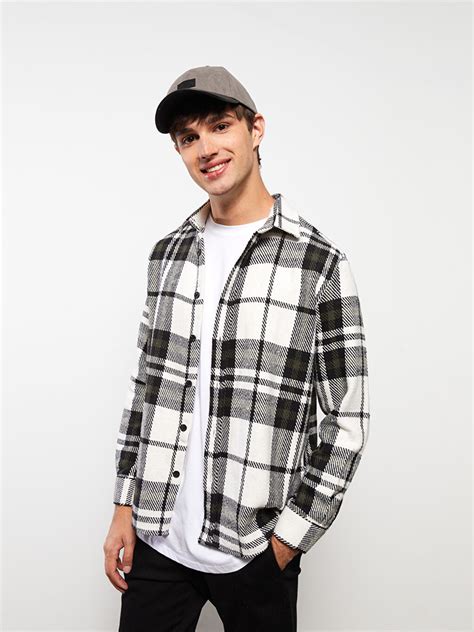 BEYAZ Regular Fit Uzun Kollu Ekose Erkek Oduncu Gömlek Ceket W2CM65Z8
