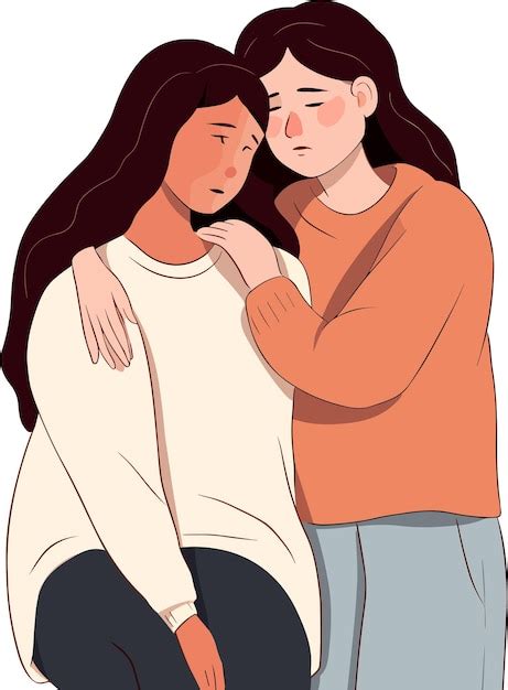 Une Femme Réconforte Une Autre Fille Qui Pleure Et Sappuie Sur Son
