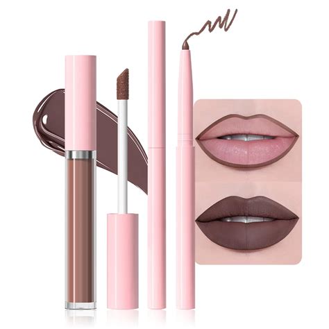 Juego De 2 Delineadores De Labios Y Lápiz Labial Mate De Color Rosa Oscuro Color Beige Mate