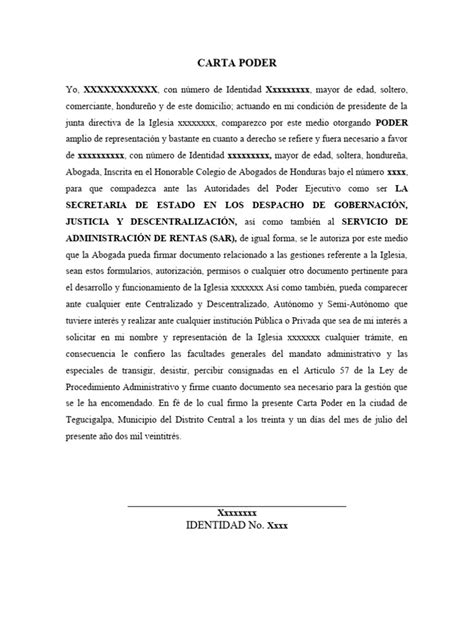 Formato De Carta Poder Iglesia Secretaria De Gobernación Pdf