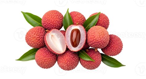 View Of Ripe Delicious Lychee With Half Cut Fruit With Brown Seeds 75593456 Png