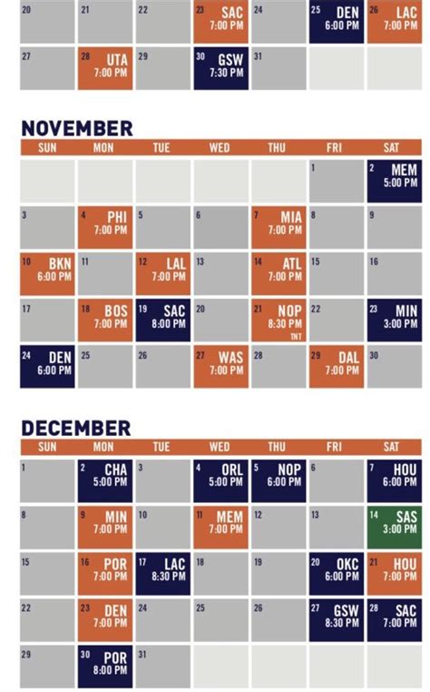 Printable Suns Schedule