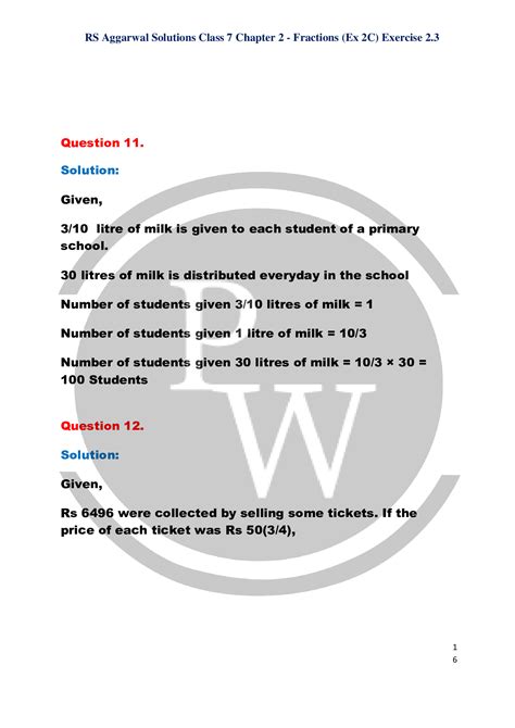 Exercise 2c Of Rs Aggarwal Class 7 Maths Solutions Chapter 2 Fractionspw
