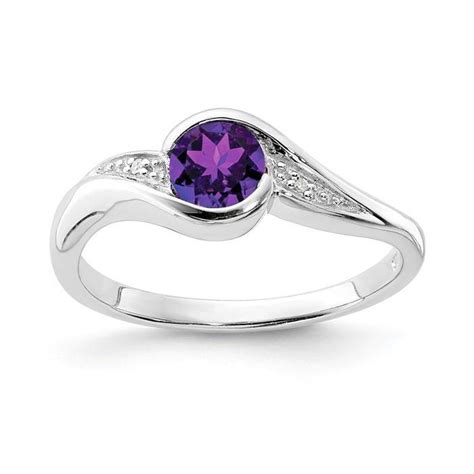 Sterling Silver Round Amethyst And Diamond Ring