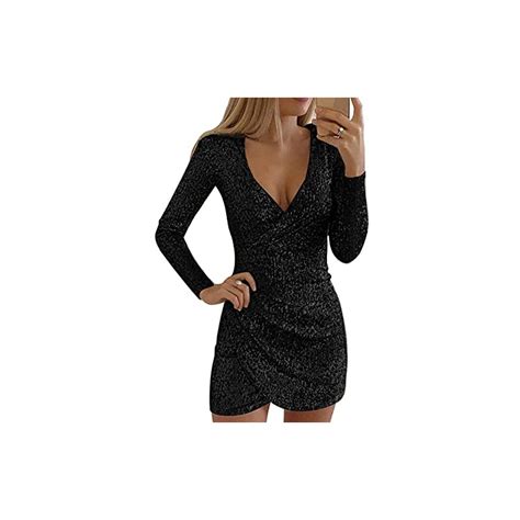 ORANDESIGNE Vestito Donna Discoteca Sexy Manica Lunga Scollo A V Mini Abito Bodycon Dress Y K