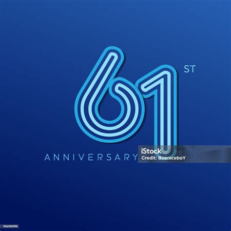 61 Jaar Verjaardag Viering Logo Verjaardagslogo Met Blauwe Lijnkleur