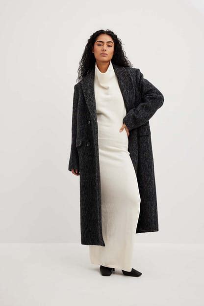 Double Breasted Wool Blend Coat Grey Na Kd