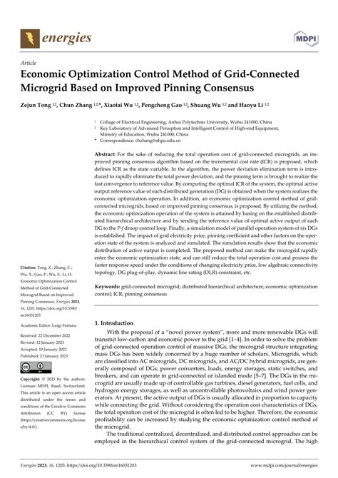 Pdf Economic Optimization Control Method Of Grid Connected Microgrid