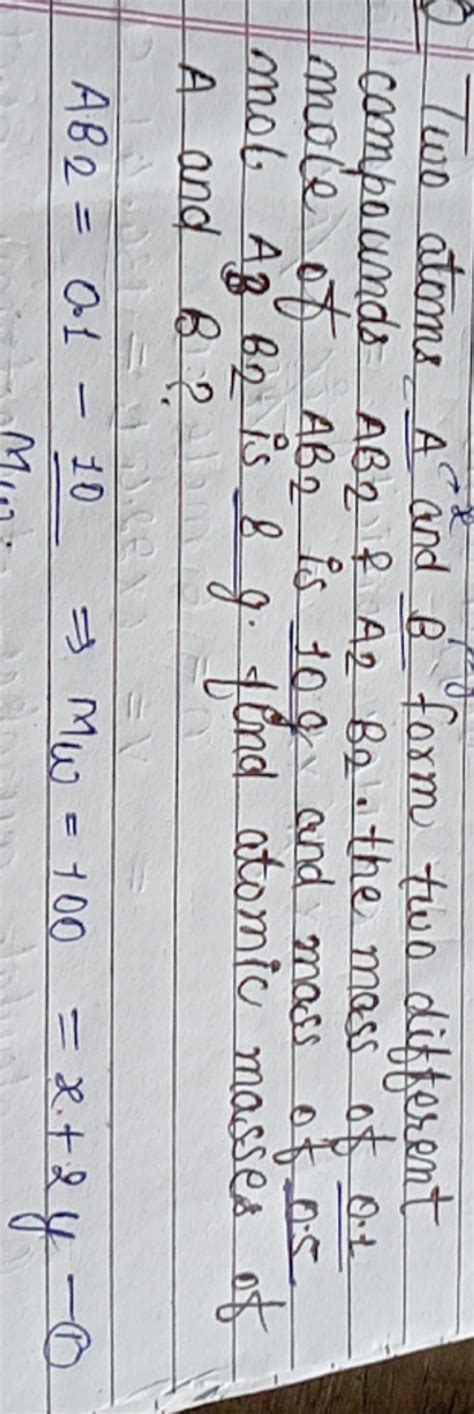 Two Atoms A And B Form Two Different Compounds Ab2 And A2b2 The Mass Of