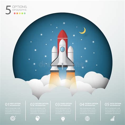 Design Rocket Launch To The Sky Start Up Business Concept Stock Vector