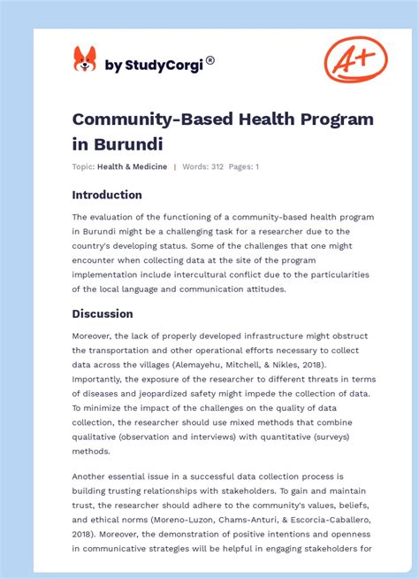 Community Based Health Program In Burundi Free Essay Example