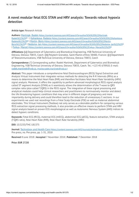 Pdf A Novel Modular Fetal Ecg Stan And Hrv Analysis Towards Robust