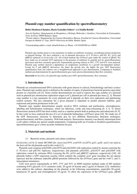 Pdf Plasmid Copy Number Quantification By Spectrofluorometry