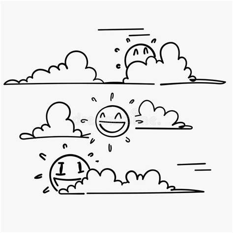 Hand Drawn Doodle Cute Sun And Cloud Doodle Sketch Stock Vector