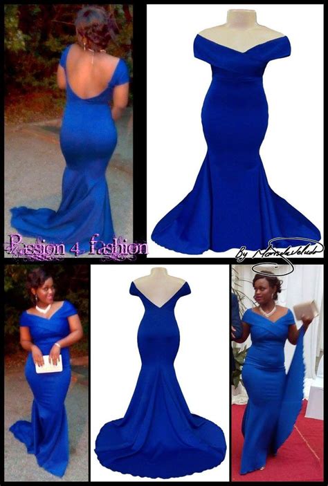 Royal Blue Soft Mermaid Off Shoulder Matric Dance Dress With A Train
