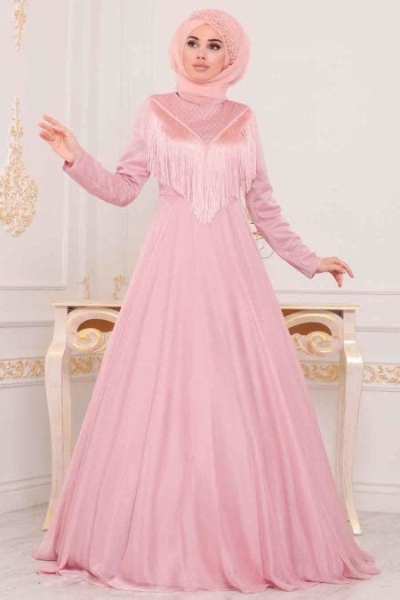 Rose Poudré Tesettürlü Abiye Elbise Robe de Soirée Hijab PD Tesetturisland