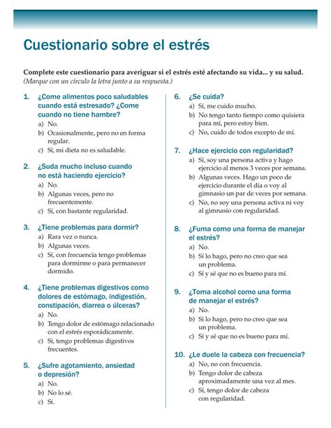 Cuestionario sobre el estrés