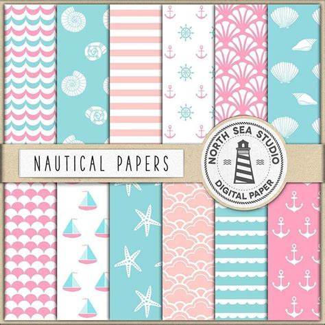Baby Nautical Digital Paper Pack Scrapbook Paper Printable Backgrounds