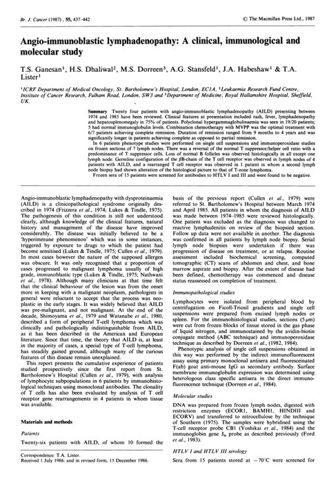 Pdf Angio Immunoblastic Lymphadenopathy A Clinical Immunological