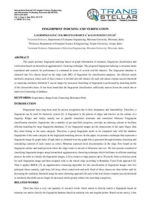 Pdf Fingerprint Indexing And Verification