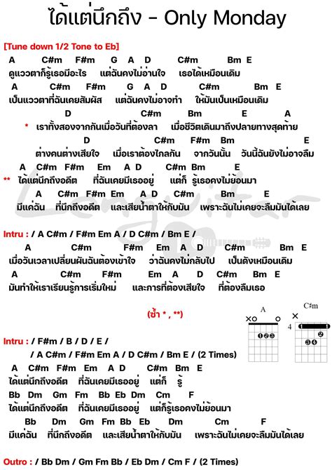 คอร์ดเพลง ได้แต่นึกถึง Only Monday เล่นกีต้าร์ ในปี 2023 เพลง