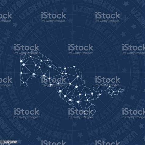 ウズベキスタンのネットワーク星座スタイルの国の地図 つながりのベクターアート素材や画像を多数ご用意 つながり アジア大陸