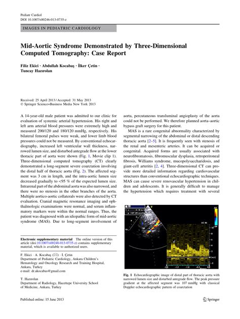 Pdf Mid Aortic Syndrome Demonstrated By Three Dimensional Computed