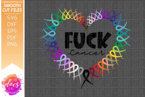 Fuck Cancer Awareness Ribbon Heart Svg File Debbie Does Design