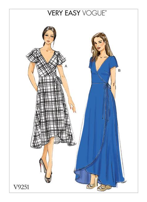 Vogue Patterns 9251 MISSES WRAP DRESSES WITH TIES SLEEVE AND LENGTH