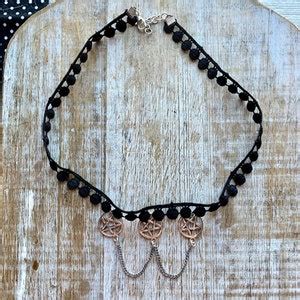 Gothic Pentagram Lace Choker Necklace Wicca Necklace Lace Choker Wiccan Choker Necklace