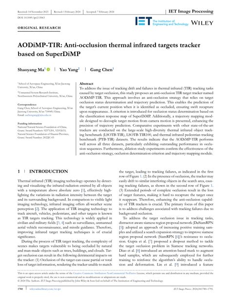 Pdf Aodimp‐tir Anti‐occlusion Thermal Infrared Targets Tracker Based