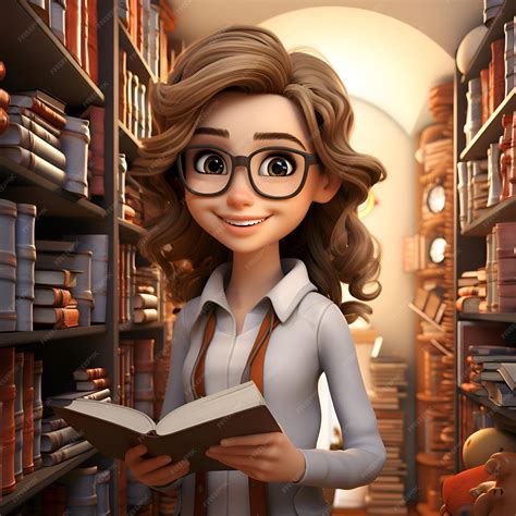 Free Photo 3d Illustration Of A Cute Cartoon Girl Reading A Book In A