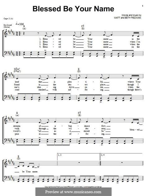 Blessed Be Your Name By M Redman B Redman Sheet Music On Musicaneo