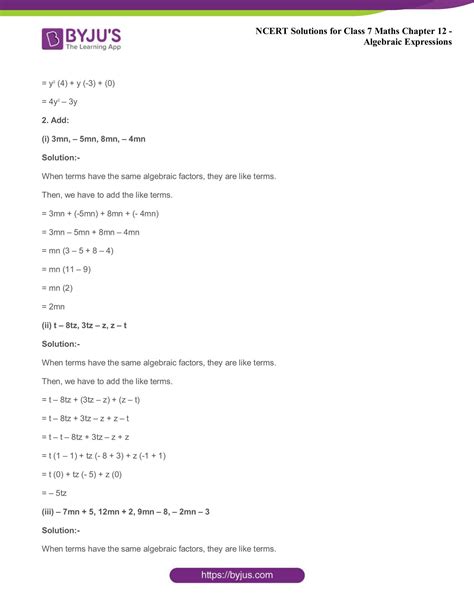 Ncert Solutions For Class 7 Maths Chapter 12 Algebraic Expressions