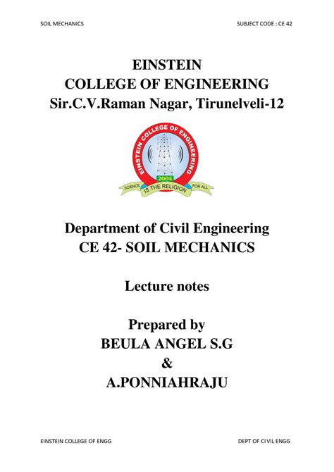 Soil Mechanics Notes EINSTEIN COLLEGE OF ENGINEERING Sir C V Nagar