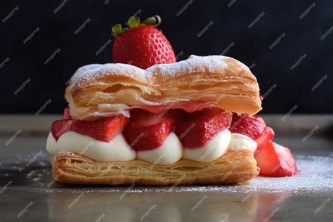Premium Ai Image Strawberry Cream Puff Pastry Food Photography